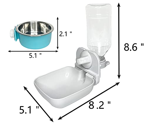 kathson Rabbit Water Bottle Bunny Food Bowl Hanging Fountain Automatic Dispenser Pet No Leak WaterFeeder Small Animals Drinking Feeder Stainless Steel Dish for Ferret Dog Cats 2PCS