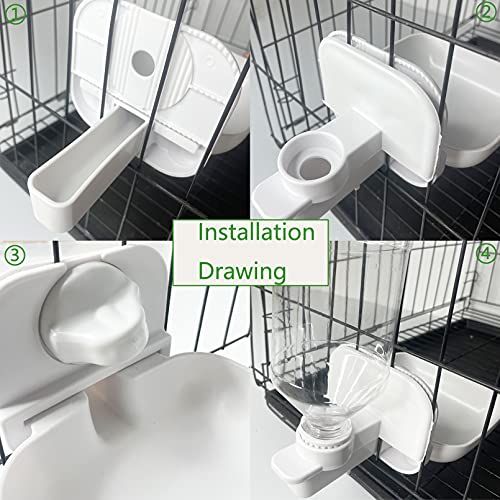 kathson Rabbit Water Bottle Bunny Food Bowl Hanging Fountain Automatic Dispenser Pet No Leak WaterFeeder Small Animals Drinking Feeder Stainless Steel Dish for Ferret Dog Cats 2PCS
