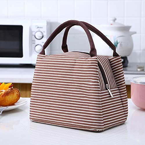 Lunch Bags,Waterproof Foldable Lunch Bag for Women,Use for Fruit,Snacks,Milk,Tissue Paper,Keys,Cards,Coffee Stripes