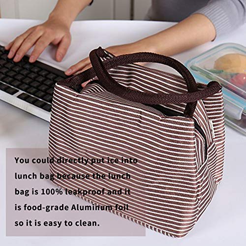 Lunch Bags,Waterproof Foldable Lunch Bag for Women,Use for Fruit,Snacks,Milk,Tissue Paper,Keys,Cards,Coffee Stripes