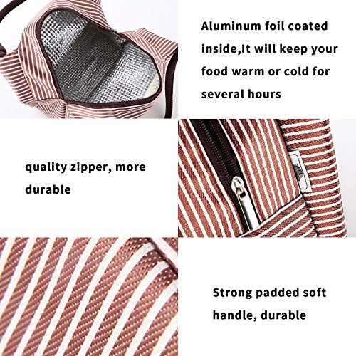 Lunch Bags,Waterproof Foldable Lunch Bag for Women,Use for Fruit,Snacks,Milk,Tissue Paper,Keys,Cards,Coffee Stripes