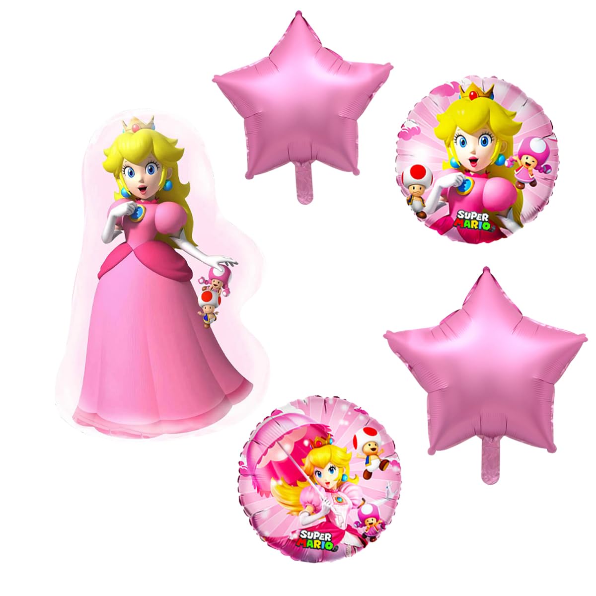 5Pcs Princess Peach Foil Balloons,Mario Theme Birthday Party Decorations Supplies for Girl (A)