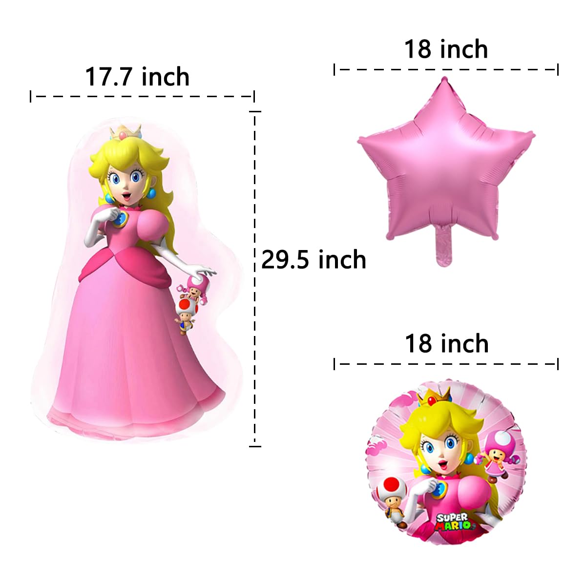 5Pcs Princess Peach Foil Balloons,Mario Theme Birthday Party Decorations Supplies for Girl (A)