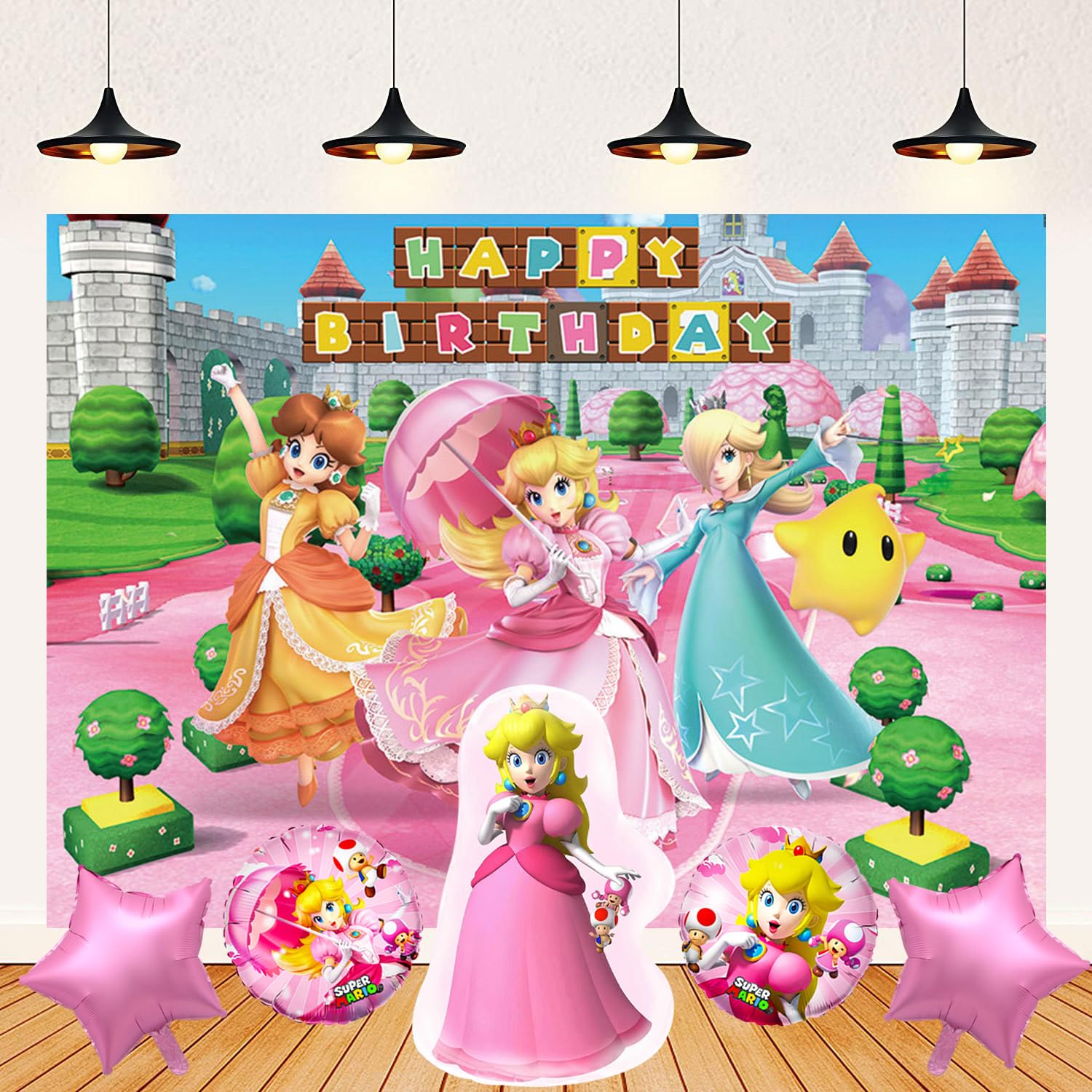 5Pcs Princess Peach Foil Balloons,Mario Theme Birthday Party Decorations Supplies for Girl (A)