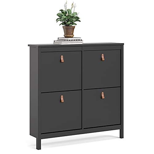 Pemberly Row 4 Drawer Shoe Cabinet, 16-Pair Shoe Rack Storage Organizer in Black Matte