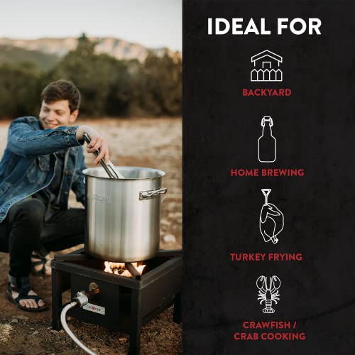 GasOne B-5250 100,000 BTU Square Heavy-Duty Propane Burner Outdoor Gas Cooker with Adjustable 0-20 PSI Regulator & Steel Braided Hose