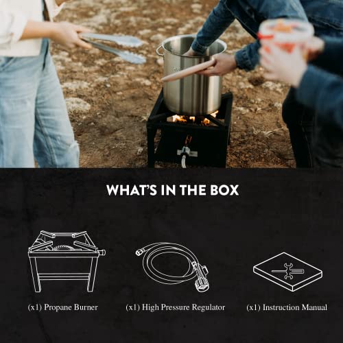 GasOne B-5250 100,000 BTU Square Heavy-Duty Propane Burner Outdoor Gas Cooker with Adjustable 0-20 PSI Regulator & Steel Braided Hose