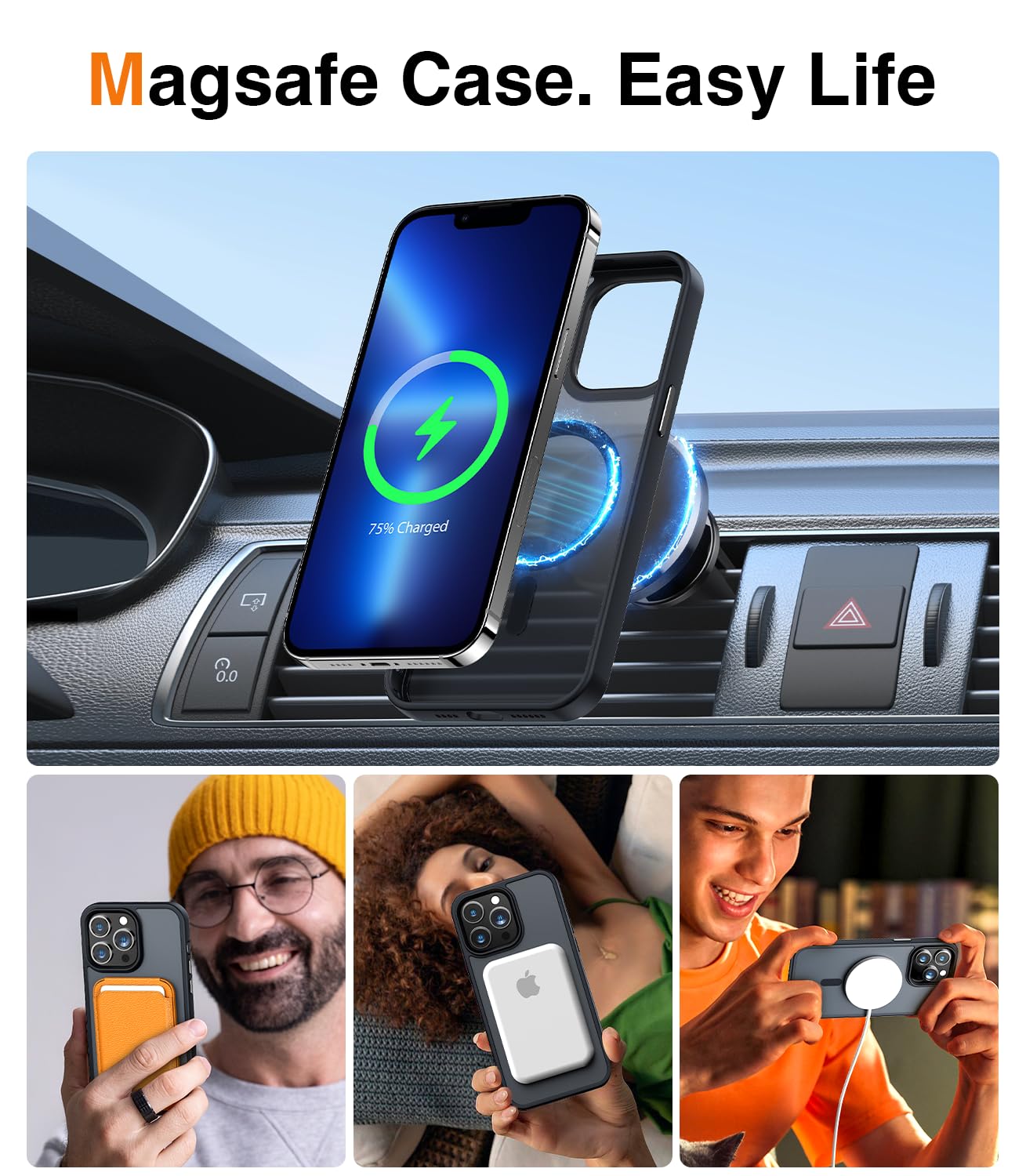 Meifigno Magic Mag Series Designed for iPhone 13 Pro Max Case, [Military Grade Protection & Compatible with MagSafe], Translucent Matte Back with Aluminum Alloy Keys, for iPhone 13 Pro Max 6.7", Black