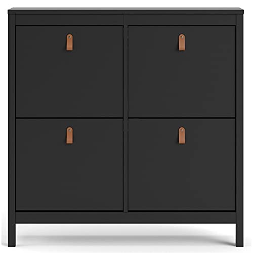 Pemberly Row 4 Drawer Shoe Cabinet, 16-Pair Shoe Rack Storage Organizer in Black Matte