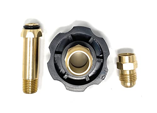 Soft Nose POL Propane Gas Tank Adapter Plug with FULL Flow x 1/4 inch Male NPT fitting includes adapter for 3/8 inch Male Flare [910-514] w/O-ring for Brass Nipple to Open Safety Valve
