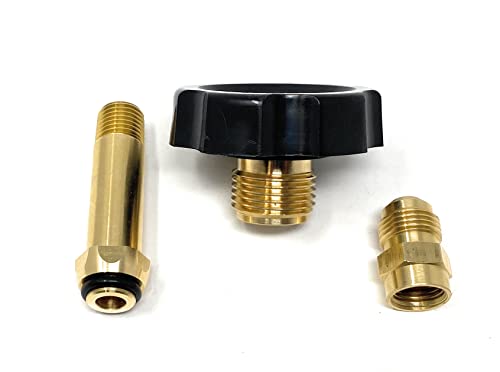Soft Nose POL Propane Gas Tank Adapter Plug with FULL Flow x 1/4 inch Male NPT fitting includes adapter for 3/8 inch Male Flare [910-514] w/O-ring for Brass Nipple to Open Safety Valve