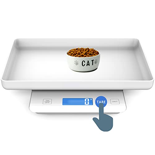 Multifunctional Newborn Pet Scale with a Tray to Weigh Cats and Puppy, 33lbs with Accuracy ±0.03oz, Suitable for Pets and Kitchen Use, Tray Size 11.5"x 9"in (White)