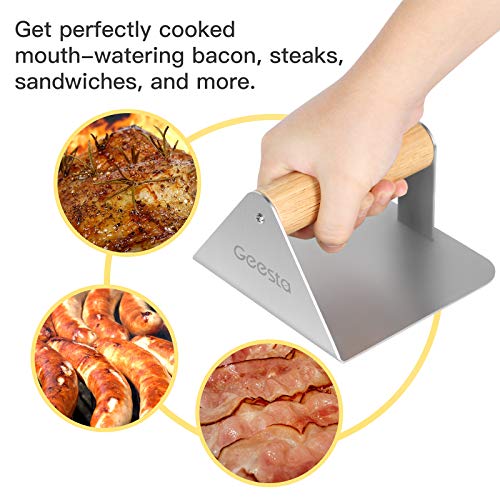 Geesta Smash Burger Press for Griddle – Stainless Steel Grill Press Steak Weight – 5.5“ Burger Smasher with Wood Handle for Professional and Home Cooking – No Rust, Easy to Maintain Than Iron