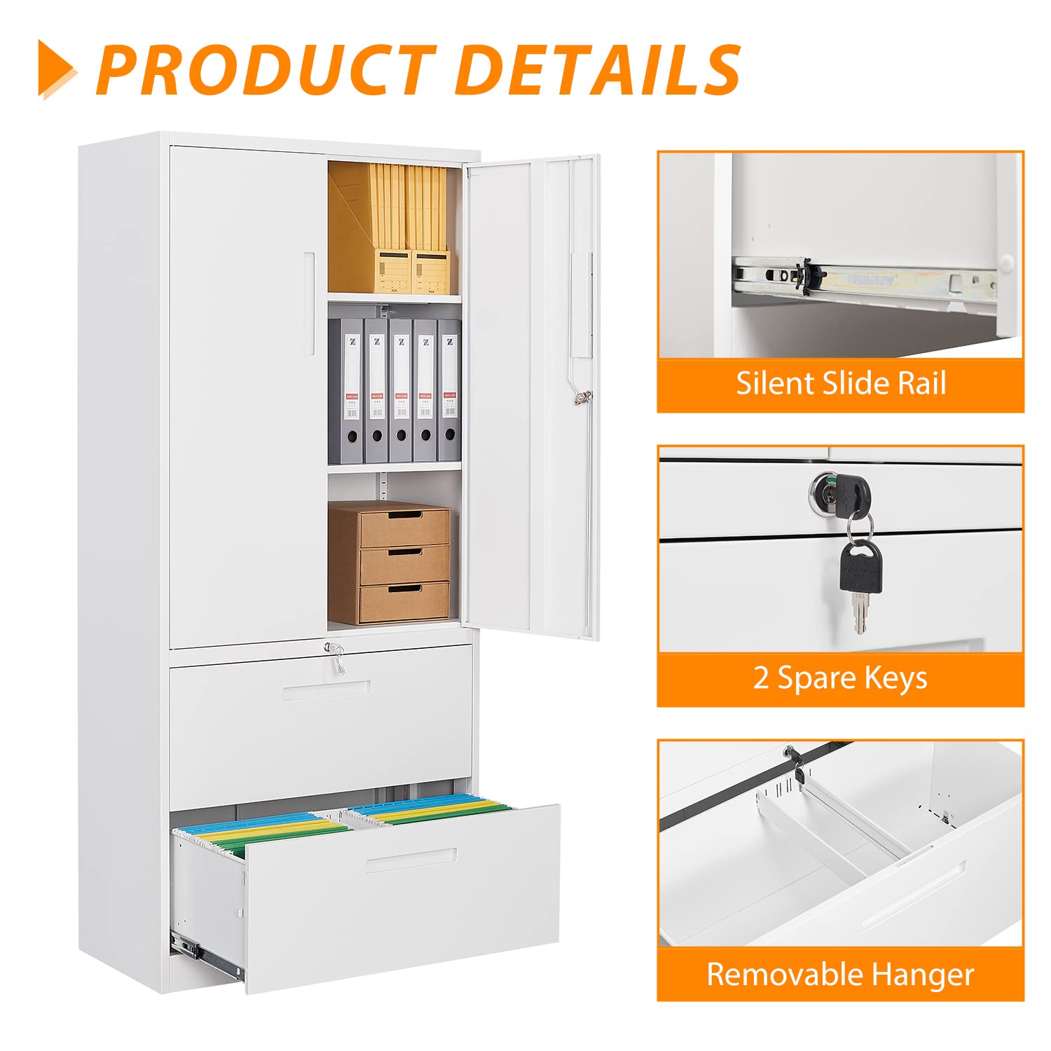 Anxxsu Metal File Cabinet with 2 Drawers, Lateral File Cabinets for Home Office, Storage Cabinet with Adjustable Shelves, Locking File Cabinet for Letter/Legal/A4 Size Files (Assemble Required)