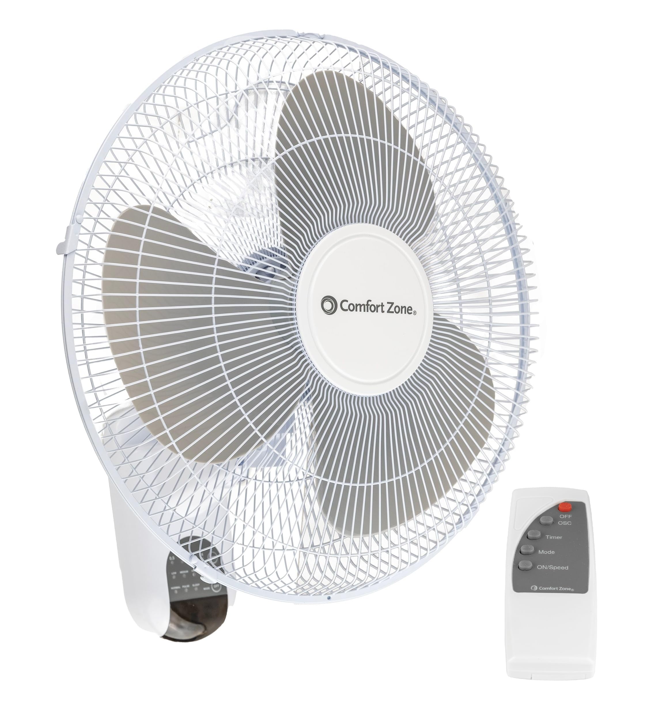 Comfort Zone CZ16WR Wall Mount Fan, w/Remote, White