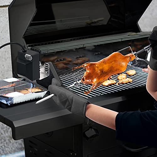Dreyoo Rotisserie Grill Kit, UL Certificated Universal Grill Rotisseries with 120V 4W Motor, 28β Spit Rod, 2 x 4 Forks, Complete Holders and Fixing Screw for Universal Grills