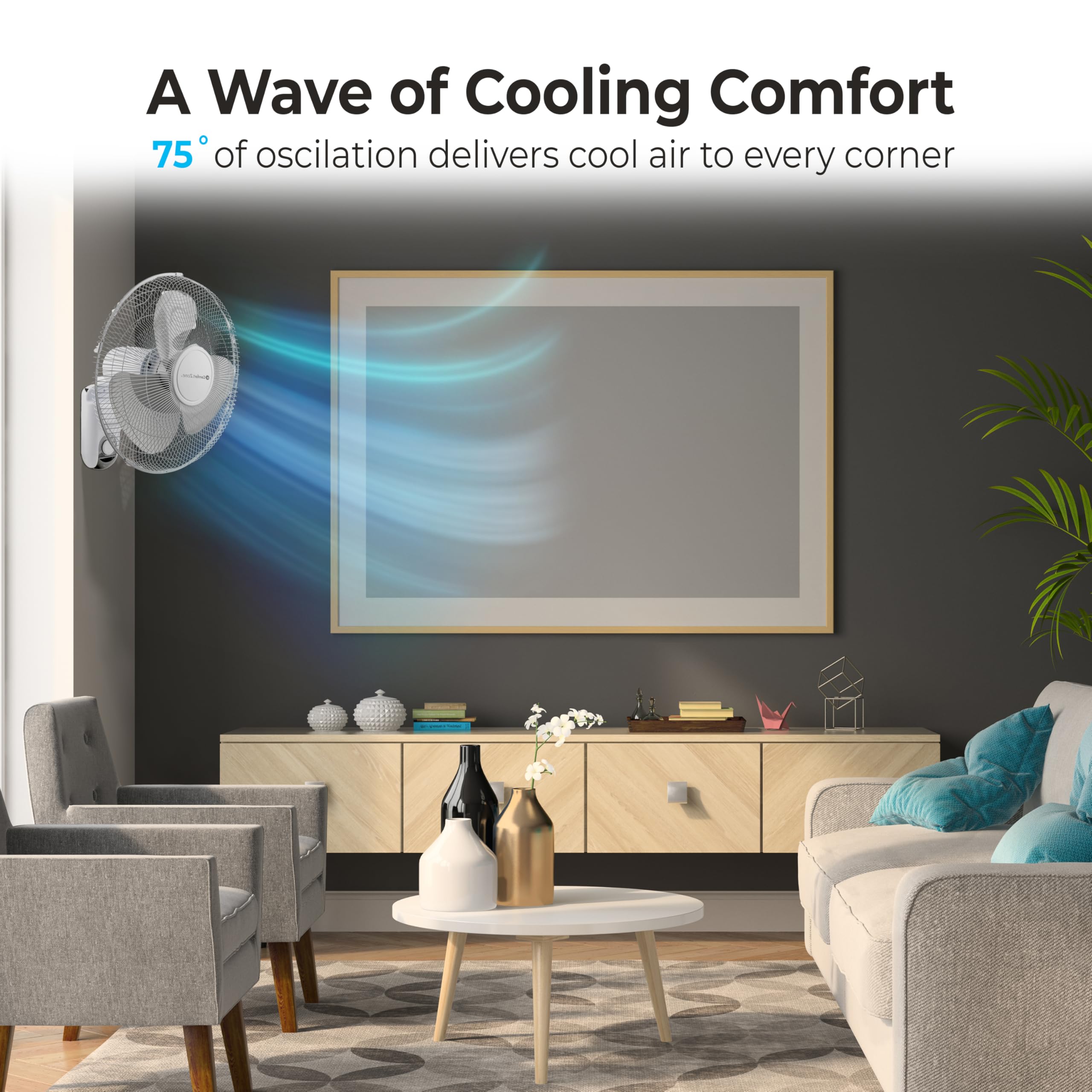 Comfort Zone CZ16WR Wall Mount Fan, w/Remote, White