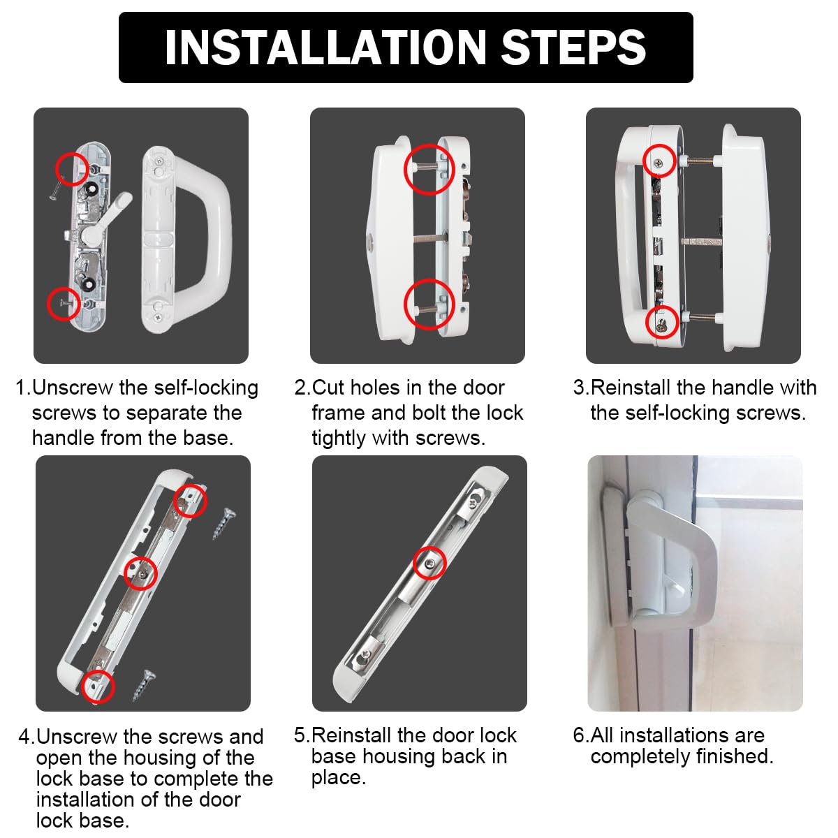 Sliding Patio Door Handle Set with Key and Mortise Lock ,(White ) Replacement Glass Sliding Door Lock Thickness from 0.75in to 1.4in, 4-15/16" Screw Hole Spacing,Reversible Design,Keyed,Lock Outside