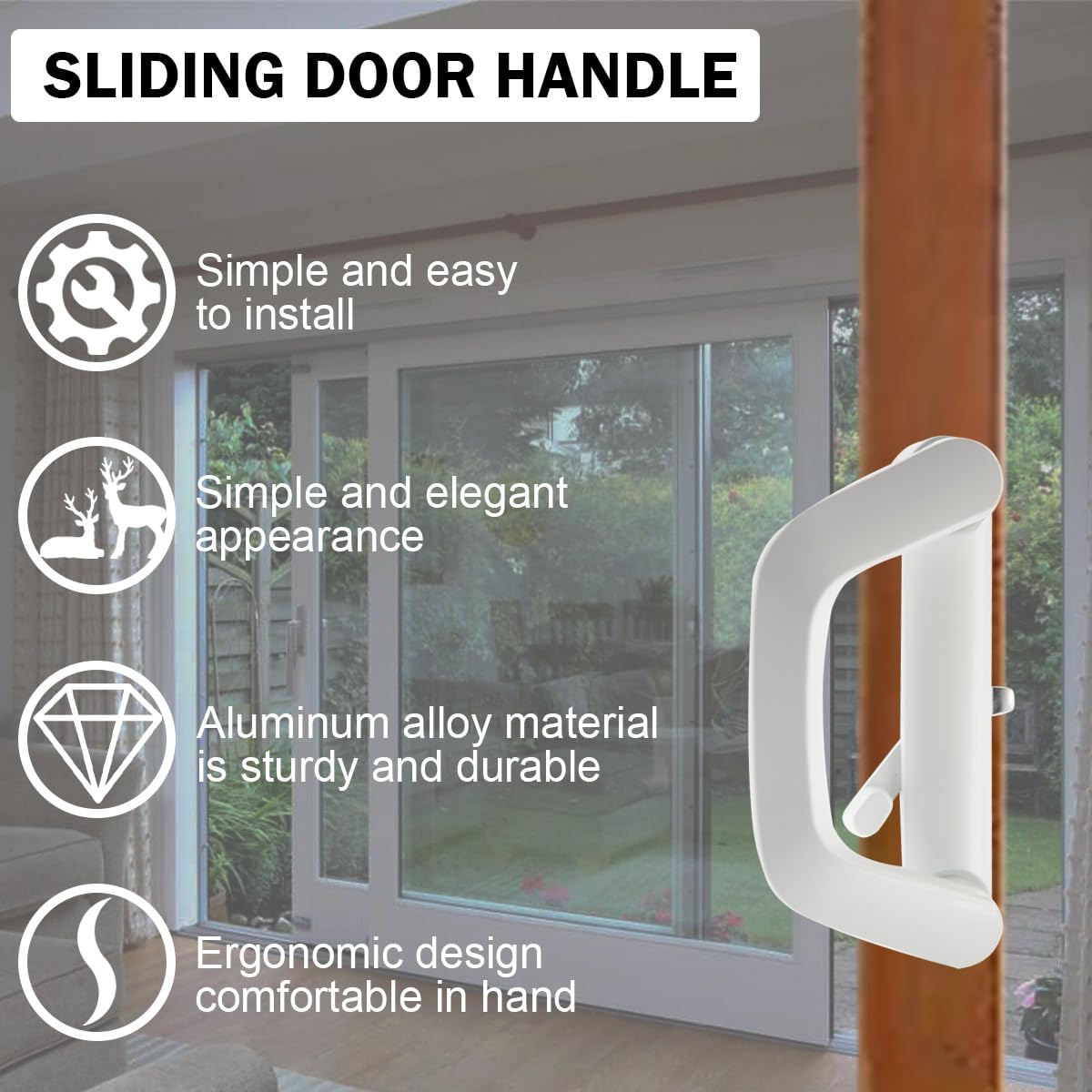 Sliding Patio Door Handle Set with Key and Mortise Lock ,(White ) Replacement Glass Sliding Door Lock Thickness from 0.75in to 1.4in, 4-15/16" Screw Hole Spacing,Reversible Design,Keyed,Lock Outside