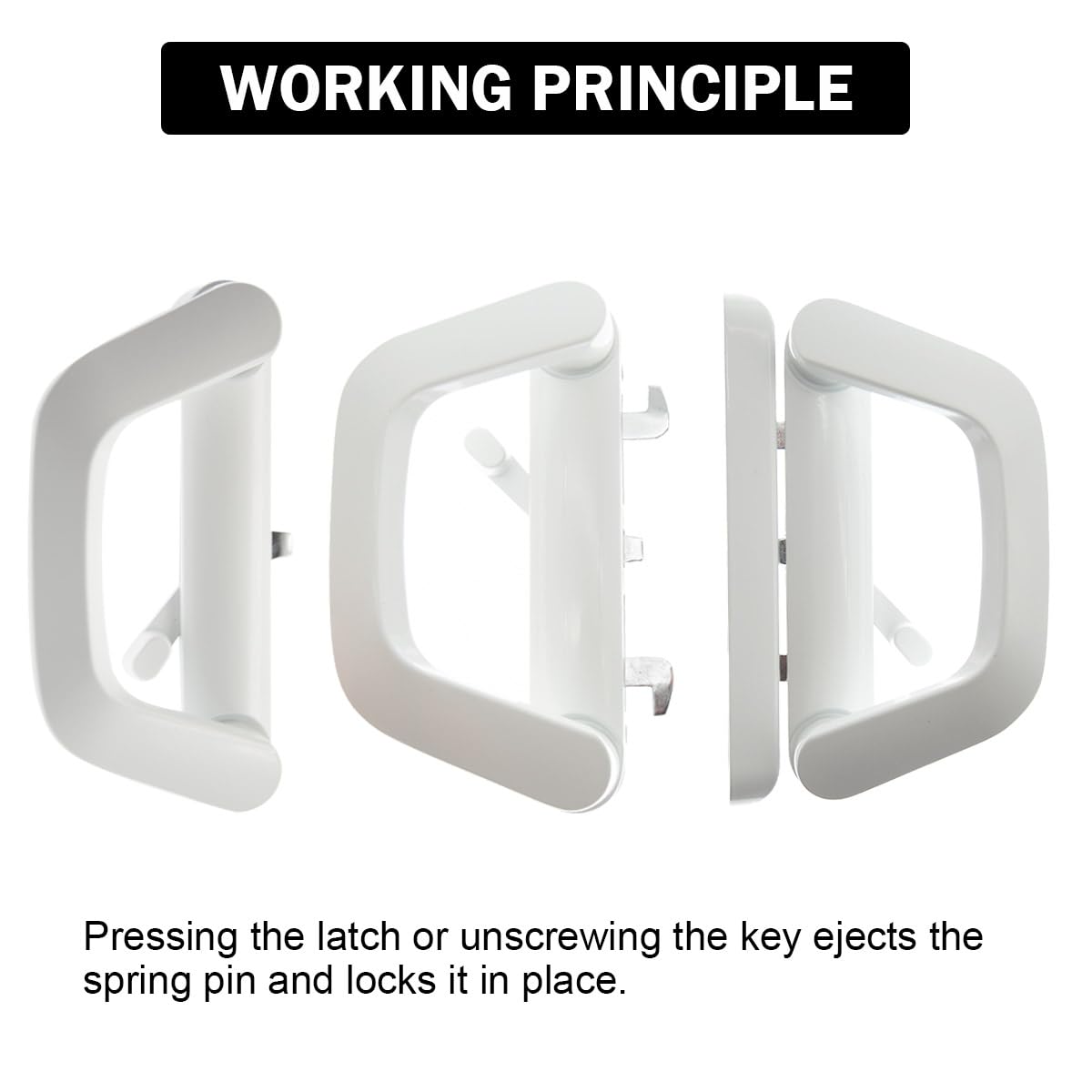 Sliding Patio Door Handle Set with Key and Mortise Lock ,(White ) Replacement Glass Sliding Door Lock Thickness from 0.75in to 1.4in, 4-15/16" Screw Hole Spacing,Reversible Design,Keyed,Lock Outside