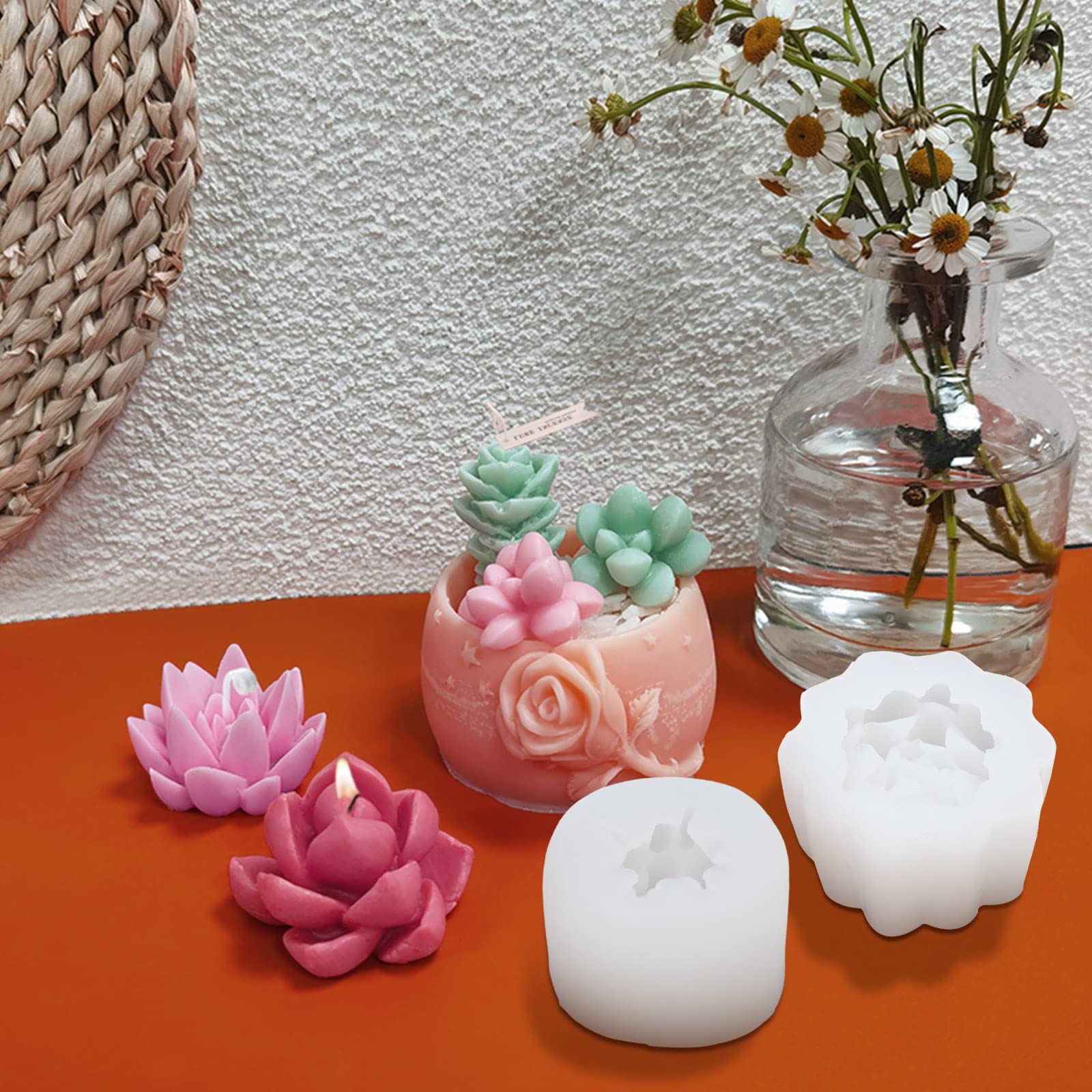 HOMYCOCO Succulent Silicone Mold, 9PCS Candle Mold for Candle Making,3D Succulent Resin Mold,Plant Flower Wax Candle Soap Silicone Mold…