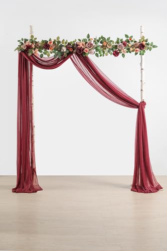 RUIDKUN 2 Panels 29x240 Inch Transparent Background Wedding Arch Curtain Background Fabric for Wedding Ceremony Birthday Party Decoration (2, Burgundy)