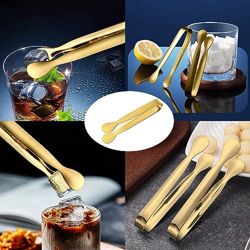 6 Pack 4.3" Sugar Cube Ice Tongs, Stainless Steel Mini Appetizers Serving Tongs for Buffets, Coffee Bar, Tea Party and Desserts Banquet (Gold)