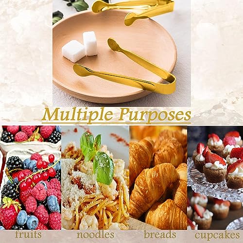 6 Pack 4.3" Sugar Cube Ice Tongs, Stainless Steel Mini Appetizers Serving Tongs for Buffets, Coffee Bar, Tea Party and Desserts Banquet (Gold)