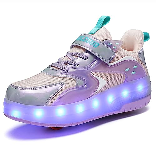 CEIEOE Boys Girls Roller Sneakers Shoes with 2 Wheels 16 LED Light Model Rechargeable Retractable Skateboarding Wheels for Beginner More Balanced Party Birthday Christmas Best Gift