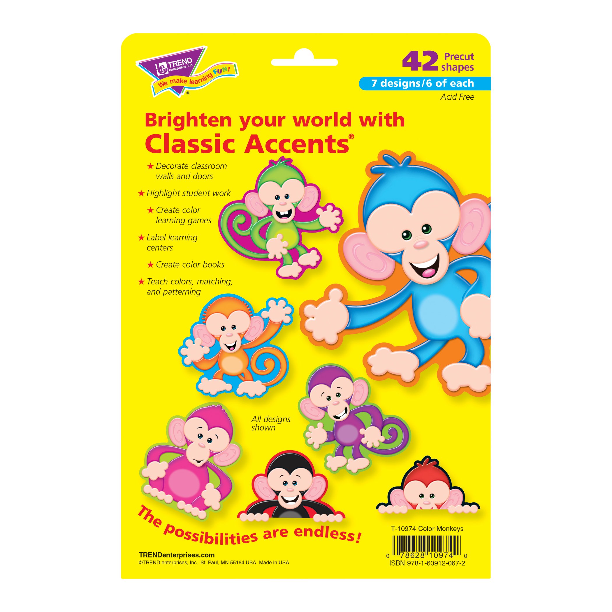 Trend Enterprises Color Monkeys Classic Accents Variety Pack (42 Piece)