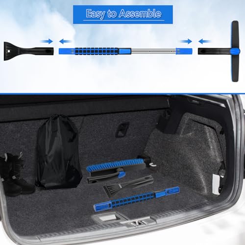 COFIT 36" Car Snow Brush Long Handle, 2 in 1 Extendable Ice Scraper for Windshield, Detachable Snow Removal Tool, Comfortable Clean Brush Scratch Free for RV, Truck, SUV, Windows, Roof, Exterior, Blue