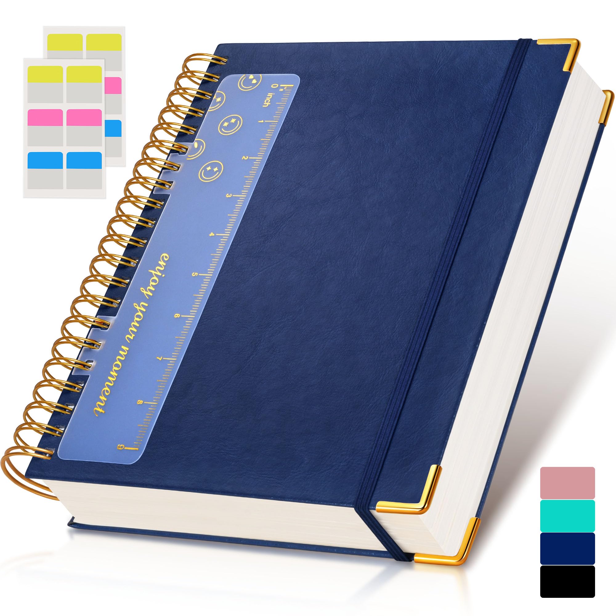 Spiral Notebook Journal 8.5” x 11”, 300 Pages Hardcover Leather Lined Journals for Women Men, A4 Large College Ruled Notebooks with 100 GSM Thick Paper, Spiral Journal for Writing Work School, Navy