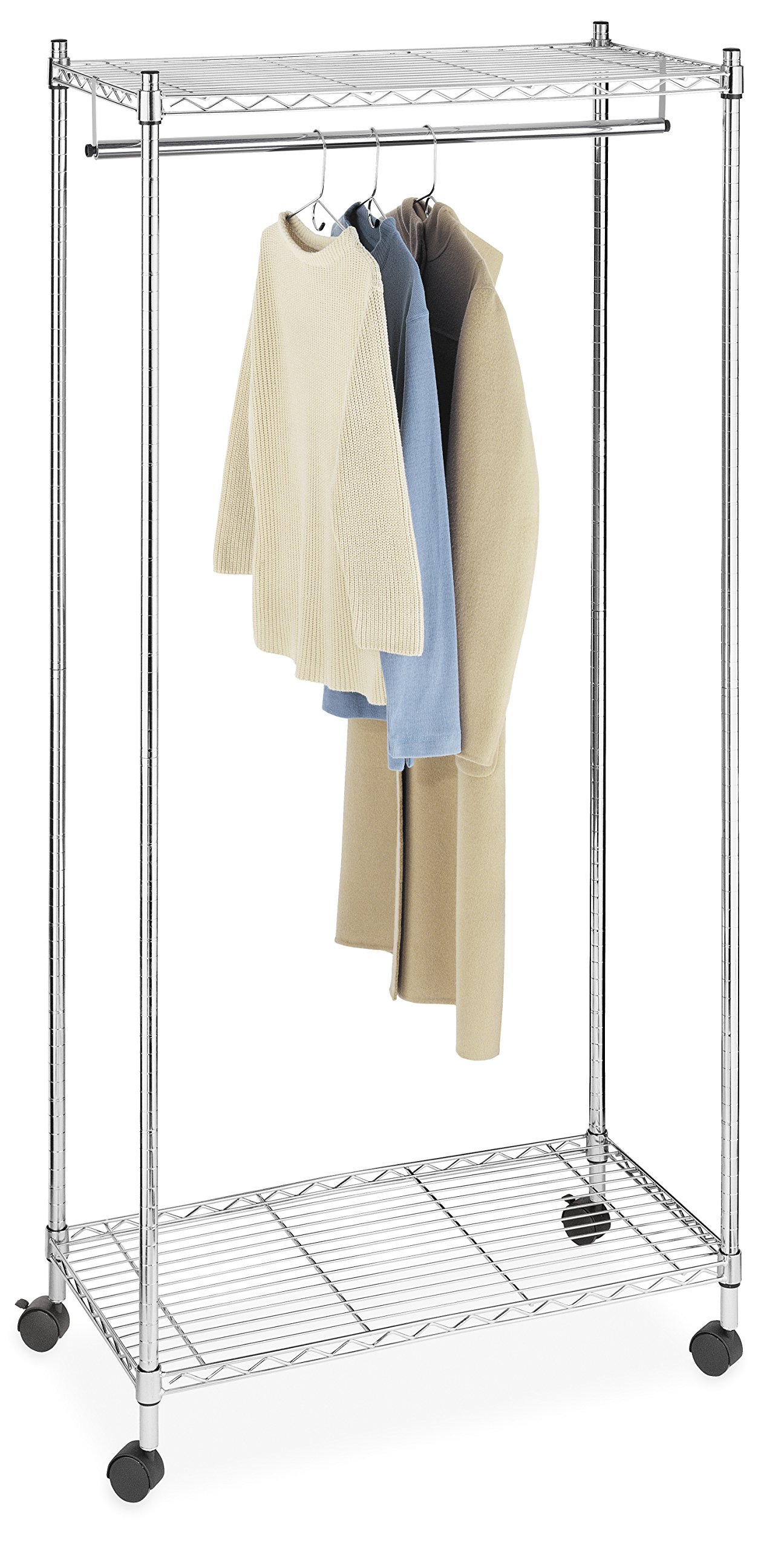 Whitmor Supreme Garment Rack - Double Shelf Rolling Clothes Organizer - Chrome