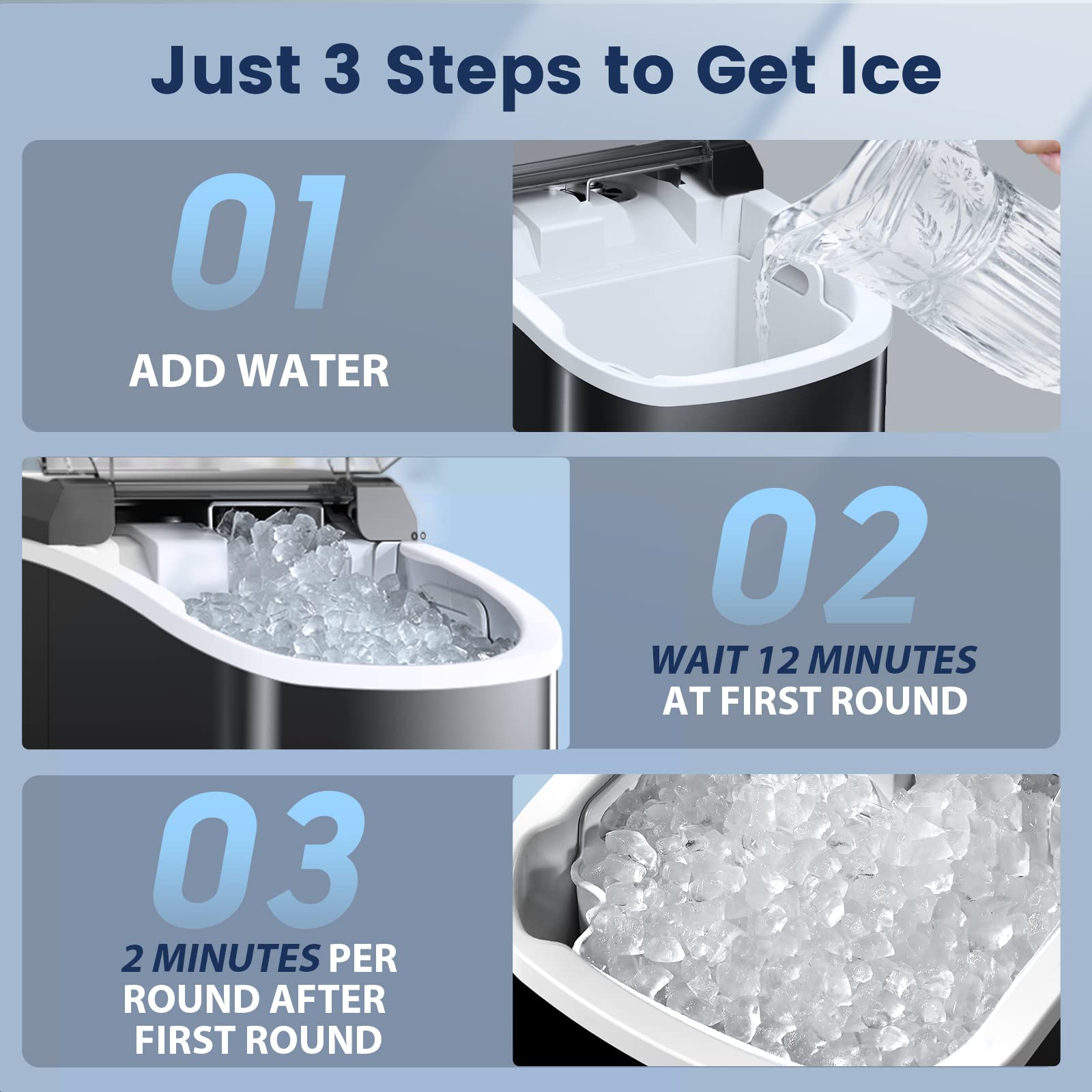 FREE VILLAGE Nugget Ice Maker Countertop, Pebble Machine with Soft Chewy Pellet Ice, 10,000pcs/33Lbs/Day, Self-Cleaning, Quiet & Easy to Us, Portable for Home Kitchen Bar Party Stainless Steel Black