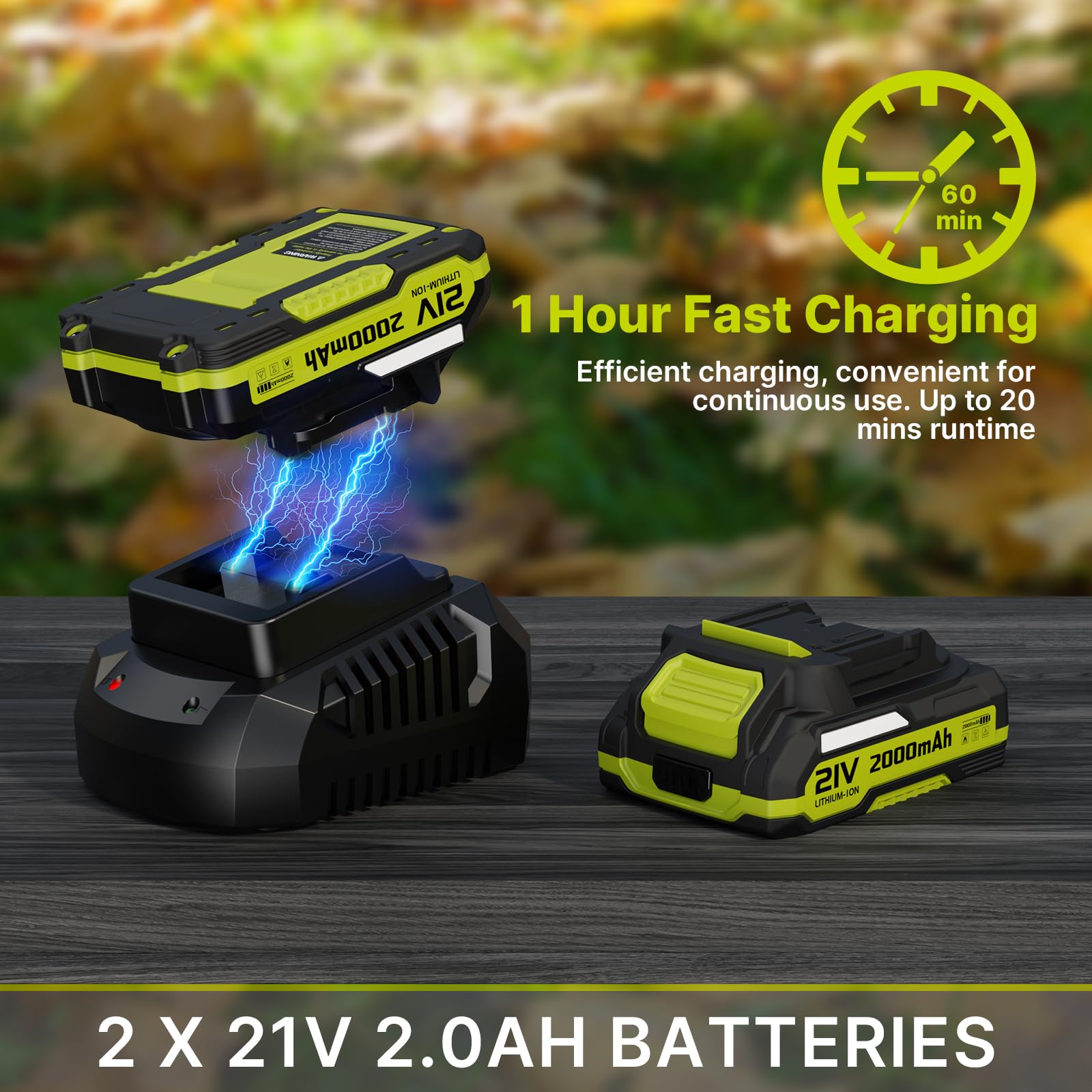 LEAPUL Leaf Blower, 21V Electric Cordless Leaf Blower, 2 X 2.0Ah Batteries and Charger Included, Lightweight Leaf Blower for Patio Cleaning, Lawn Care, Blowing Leaves and Dust, etc.