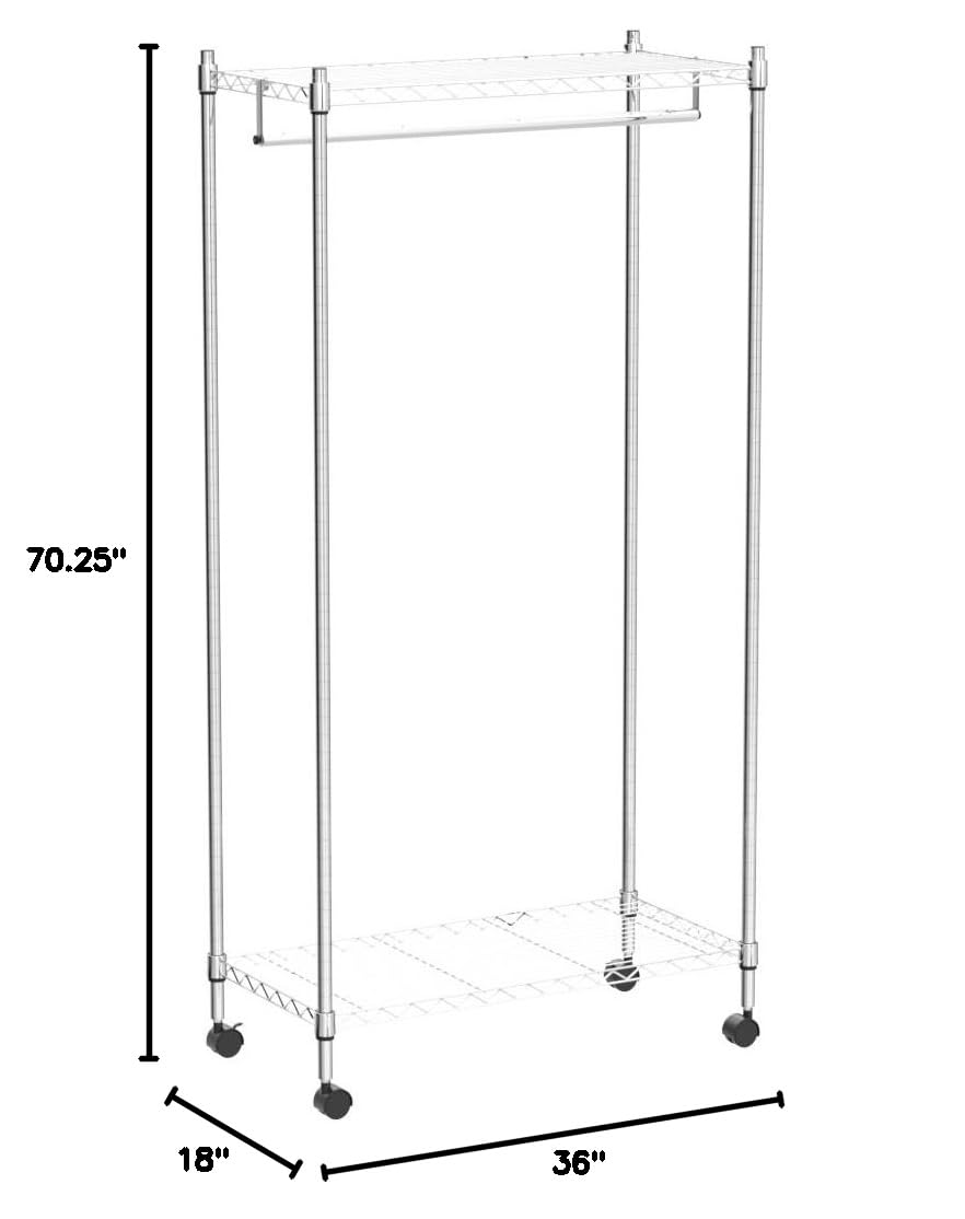 Whitmor Supreme Garment Rack - Double Shelf Rolling Clothes Organizer - Chrome