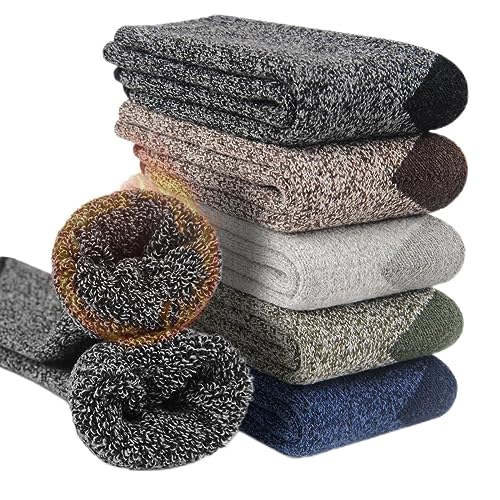 EXCELLENT THERMAL Merino Wool Socks Men, Winter Soft Thick Warm Socks for Men, Cozy Crew Hiking Socks Size 7-13(5 Pairs)