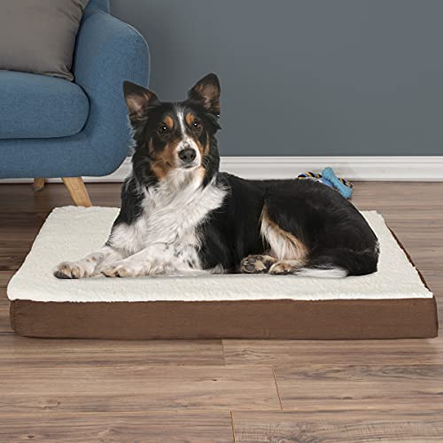 PETMAKER Orthopedic Dog Bed β 2-Layer Memory Foam Dog Bed with Machine Washable Sherpa Top Cover β 36x27 Dog Bed for Large Dogs up to 65lbs (Brown)