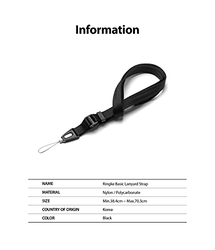 Ringke Lanyard Design Strap Shoulder Neck Hand Wrist Designed for Cell Phone Cases, Keys, Cameras & ID QuikCatch Lanyard Adjustable String - Black