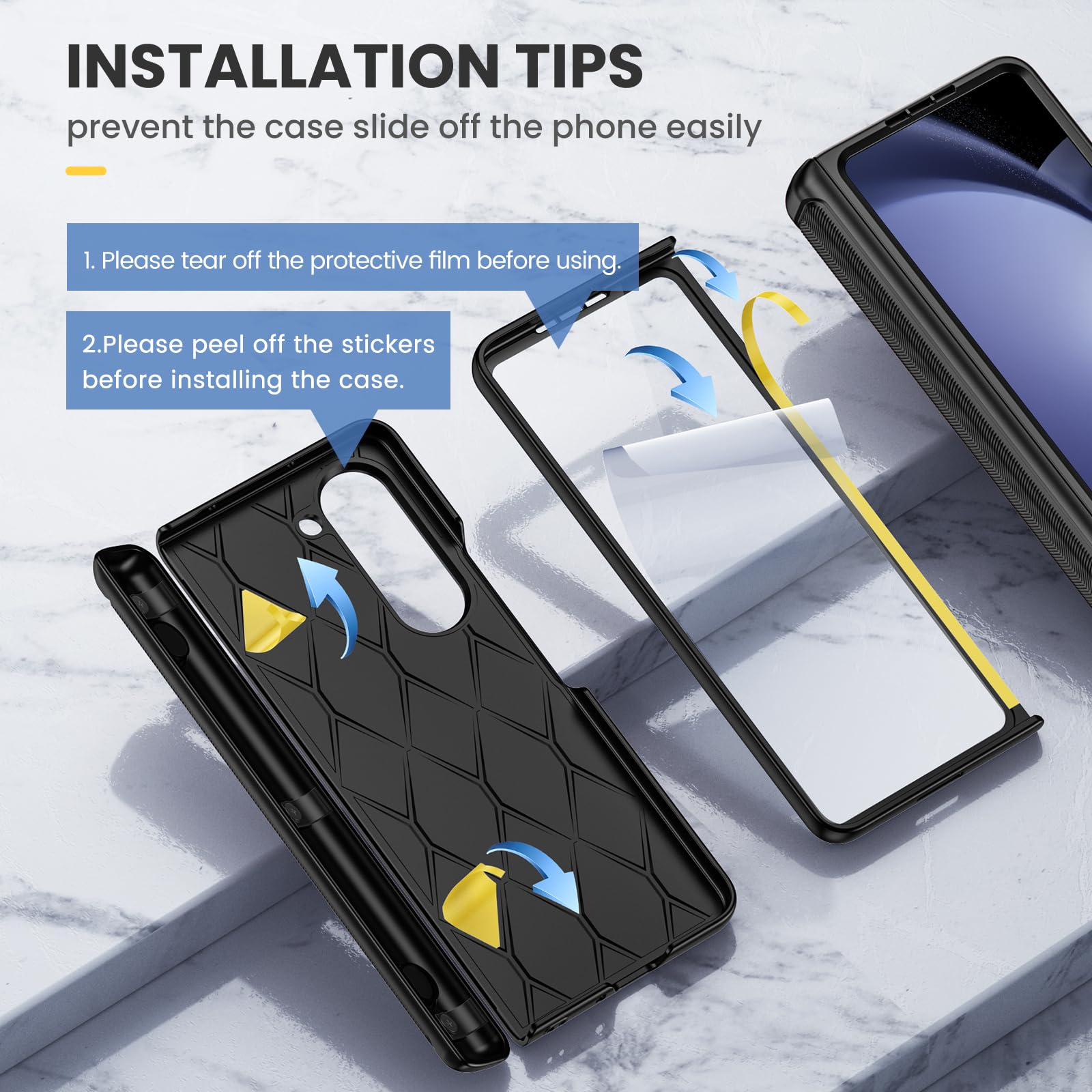 Ruky for Galaxy Z Fold 5 Case, with Magnetic Kickstand and Hinge Protection, Full Body Case Built-in Screen Protector, PU Leather Phone Case for Samsung Galaxy Z Fold 5, Carbon Fiber