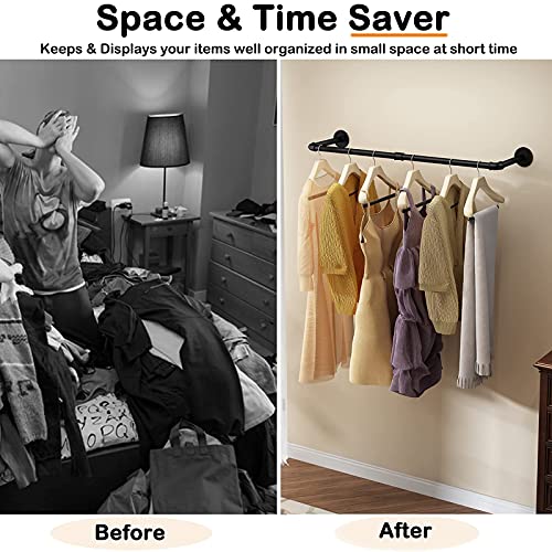 UlSpeed Clothes rack, 38.4in Wall Mounted Industrial Pipe Clothing Rack, Garment Rack Space Saver Hanging Clothes Rack, Heavy Duty Detachable Wall Racks, Multi-Purpose Hanging Rack for Closet, 1 Pack