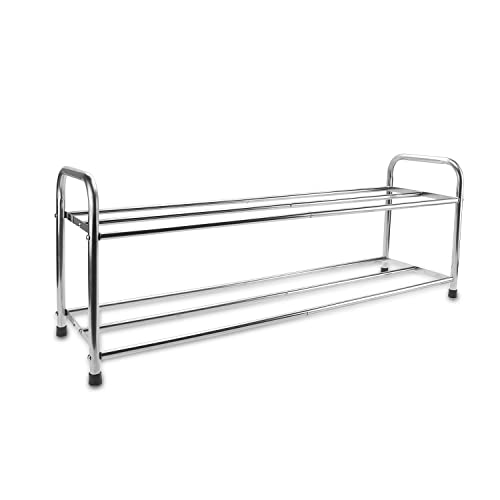 JIYAO 2-Tier Ultra Long Shoes Rack Stainless Steel Shoe Storage Organizer Stackable 8-Pair Storage Shelf for Bedroom, Bathroom Closet, Entryway, Dorm Room, W 10.3 x L 31.5 x H 13.2 in (2-Tier)