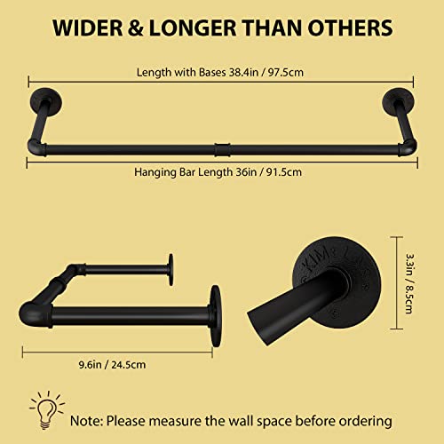 UlSpeed Clothes rack, 38.4in Wall Mounted Industrial Pipe Clothing Rack, Garment Rack Space Saver Hanging Clothes Rack, Heavy Duty Detachable Wall Racks, Multi-Purpose Hanging Rack for Closet, 1 Pack
