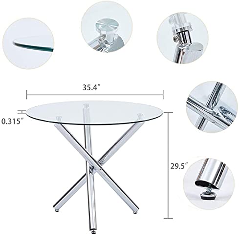 Modern Dining Table Set for 2 Round Glass Table and Faux Leather Chairs Set 3 Piece Dining Set for Kitchen,Dining Room,Afternoon Tea (Table + 2 Black Chairs)