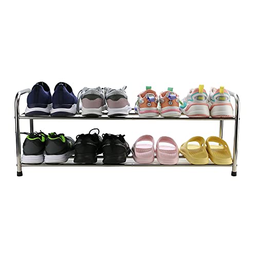 JIYAO 2-Tier Ultra Long Shoes Rack Stainless Steel Shoe Storage Organizer Stackable 8-Pair Storage Shelf for Bedroom, Bathroom Closet, Entryway, Dorm Room, W 10.3 x L 31.5 x H 13.2 in (2-Tier)
