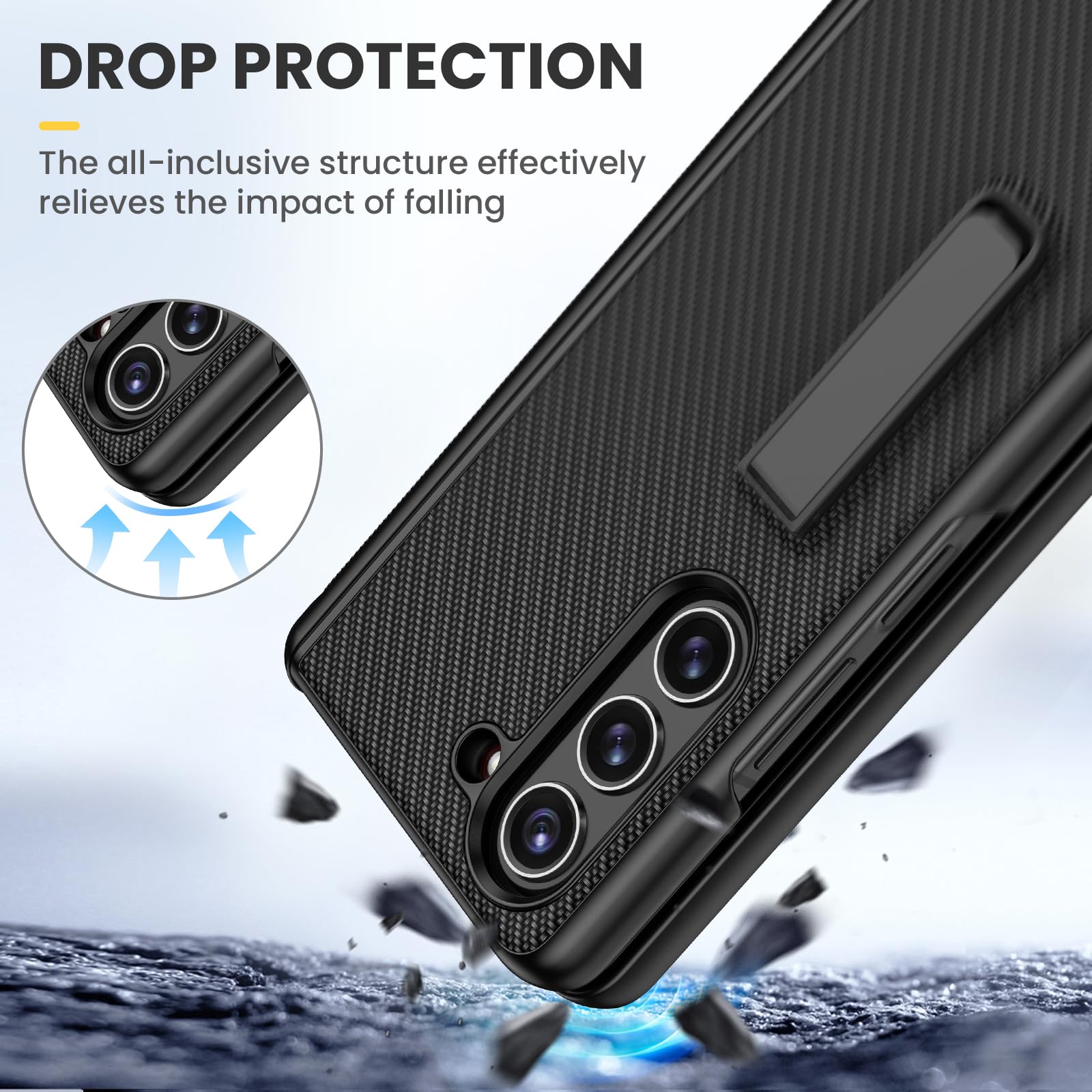 Ruky for Galaxy Z Fold 5 Case, with Magnetic Kickstand and Hinge Protection, Full Body Case Built-in Screen Protector, PU Leather Phone Case for Samsung Galaxy Z Fold 5, Carbon Fiber