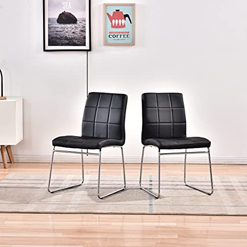 Modern Dining Table Set for 2 Round Glass Table and Faux Leather Chairs Set 3 Piece Dining Set for Kitchen,Dining Room,Afternoon Tea (Table + 2 Black Chairs)