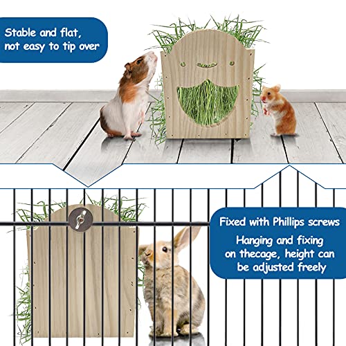 Hamiledyi Wood Rabbit Hay Feeder for Cage Bunny Hay Manger Rack Small Animals Feeding Holder Wooden Grass Dispenser with Chew Toys for Guinea Pig Chinchilla Hamster 9Pcs