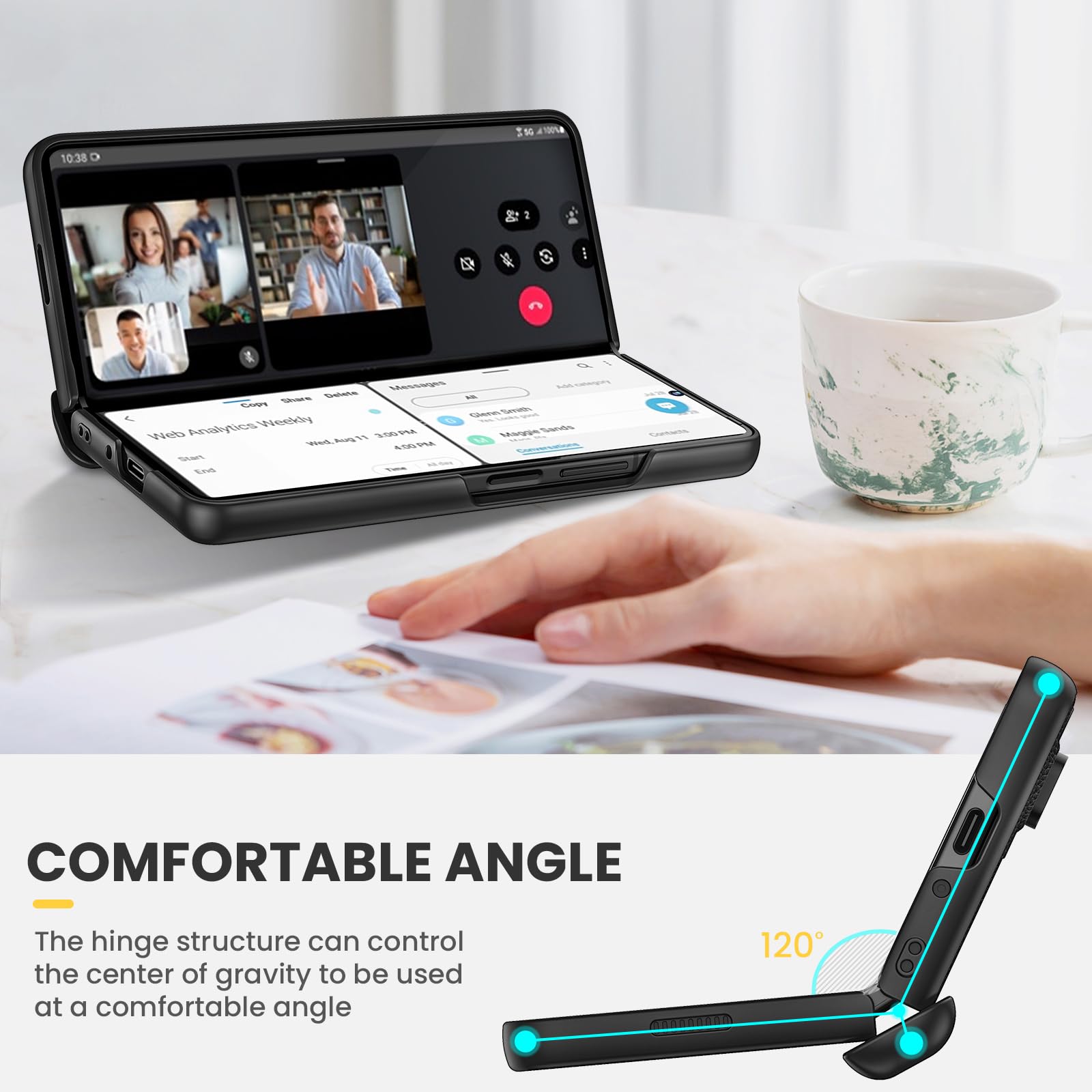 Ruky for Galaxy Z Fold 5 Case, with Magnetic Kickstand and Hinge Protection, Full Body Case Built-in Screen Protector, PU Leather Phone Case for Samsung Galaxy Z Fold 5, Carbon Fiber