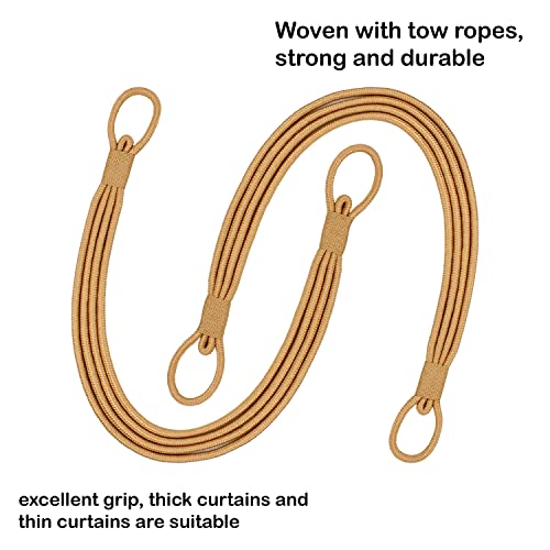 MALANOV Curtain 4 Strand Ropes Tiebacks Tie-Backs, Curtain Handmade Holdbacks, Polyester 4 Strand Cord Rope Tieback - Gold 2 Pack